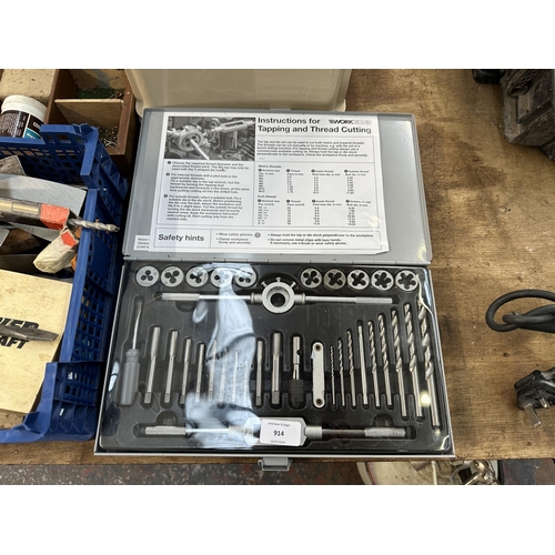 A collection of hand tools to include WorkZone tap and thread cutting ...