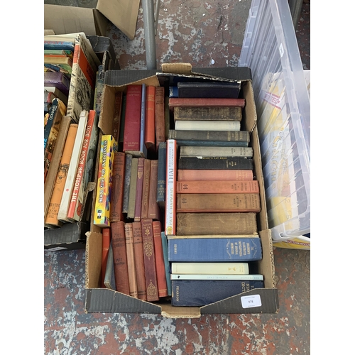 Five boxes containing books and LP vinyl records