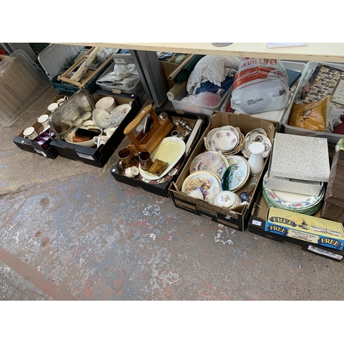 Five boxes containing metalware, Dema Chesterfield liquor glass ...