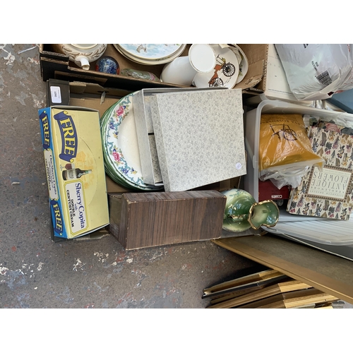 Five boxes containing metalware, Dema Chesterfield liquor glass ...