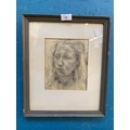 A mid 20th century framed Roger Sumner pencil sketch drawing portrait ...