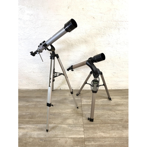 Two D=60mm F=700mm telescopes with tripods, one Tasco StarGuide and one Telstar 60700