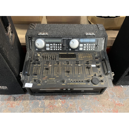 A part cased DJ mixing console comprising America Audio DCD-PRO310 ...