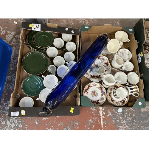 Seven boxes containing Apilco French ceramics, Royal Stuart plates ...
