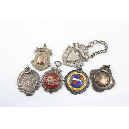 Six hallmarked sterling silver fobs/medallions - approx. gross weight 62g