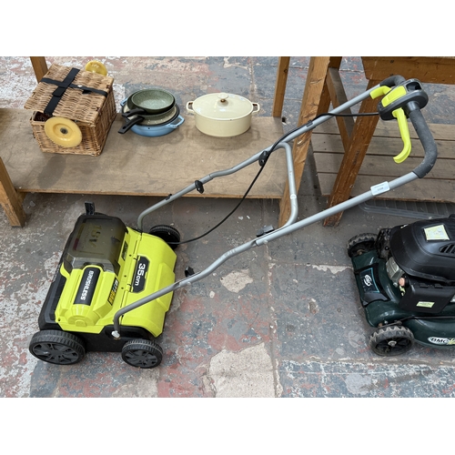 A Ryobi RY18SFX35A cordless scarifier