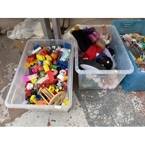 Seven boxes containing toys to include Minnie Mouse soft toy, Pepper ...