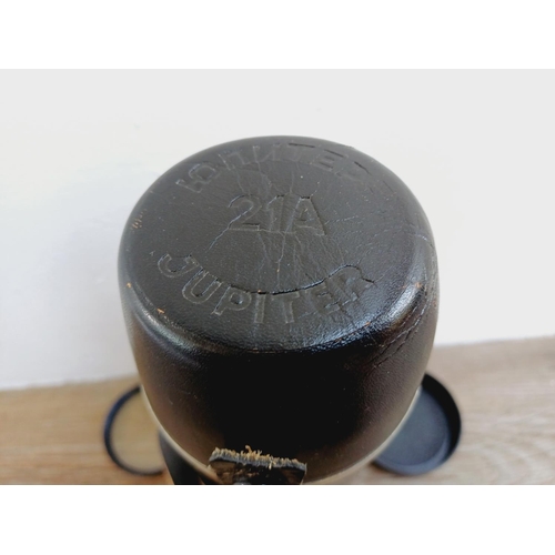 A cased KMZ Jupiter-21A 4/200 screw-mount lens with caps and KMZ UV filter