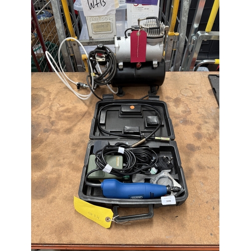 Two items, one Draper multitool kit and one Air brush compressor