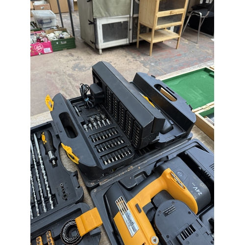 Three JCB items, one cordless hammer drill, one rechargeable ...