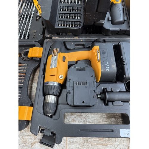 Three JCB items, one cordless hammer drill, one rechargeable ...