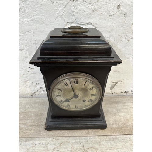 A late 19th/early 20th century Salisbury ebonised cased chiming bracket ...