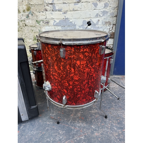 A CB Drums four piece drum kit comprising 22" bass drum, 16" floor tom ...