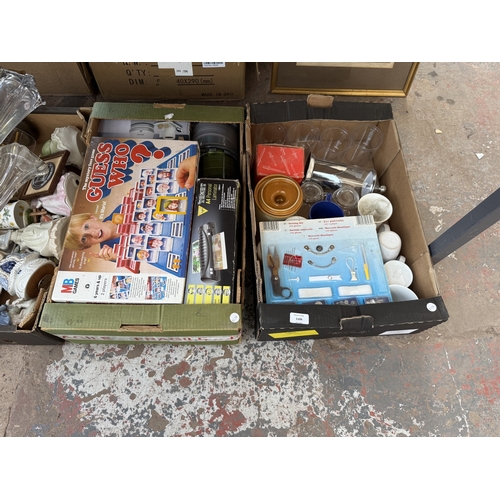 Nine boxes containing Texet A4 personal laminator, MB Games Guess Who ...