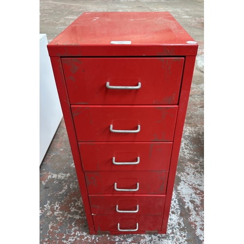 A red metal six drawer filing cabinet - approx. 66cm high x 28cm wide x ...