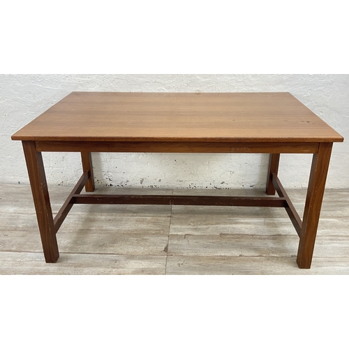 A mid 20th century teak school lab desk - approx. 76cm high x 90cm wide ...
