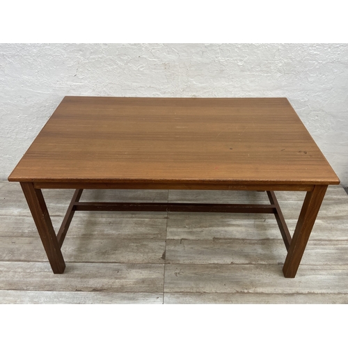 A mid 20th century teak school lab desk - approx. 76cm high x 90cm wide ...