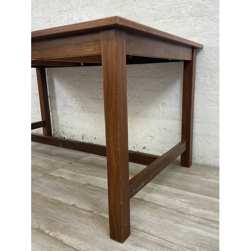 A mid 20th century teak school lab desk - approx. 76cm high x 90cm wide ...