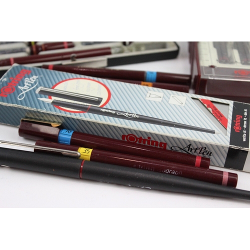 A collection of Rotring technical drawing tools and pens