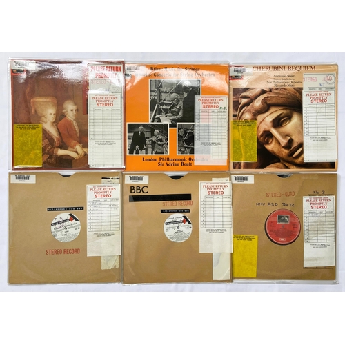 Three boxes containing approx. two hundred and sixty 12-inch vinyl records (Classical) all have BBC