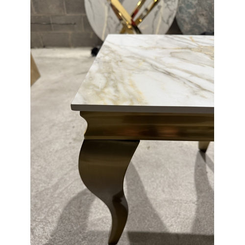 A white marble effect and gold painted metal side table - approx. 55cm ...