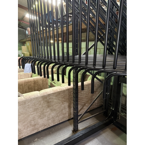 An industrial black metal twenty section rug rack - approx. 260cm high ...