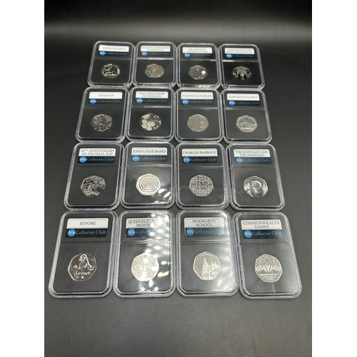A 50p Collector Club box containing sixteen cased brilliant ...