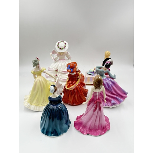 Seven ceramic figurines, one Coalport Ladies of Fashion Southern Belle ...