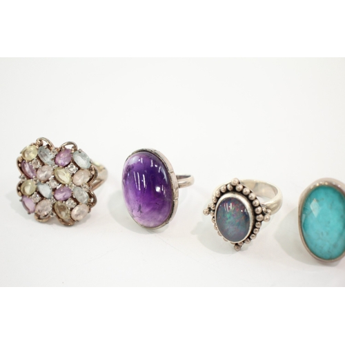 Six .925 silver gemstone set rings - approx. gross weight 45g