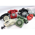 Six vintage corded rotary telephones to include Dialatron lips etc.