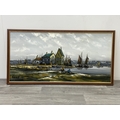 A 20th century framed Edward M Elliott oil on canvas of a harbour scene ...