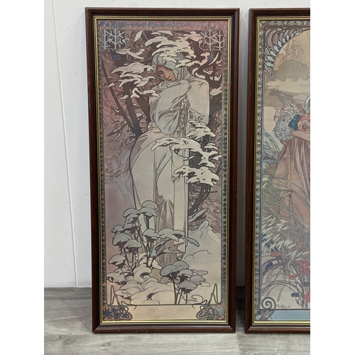 Four framed Alphonse Mucha Art Nouveau style prints of ladies - approx ...
