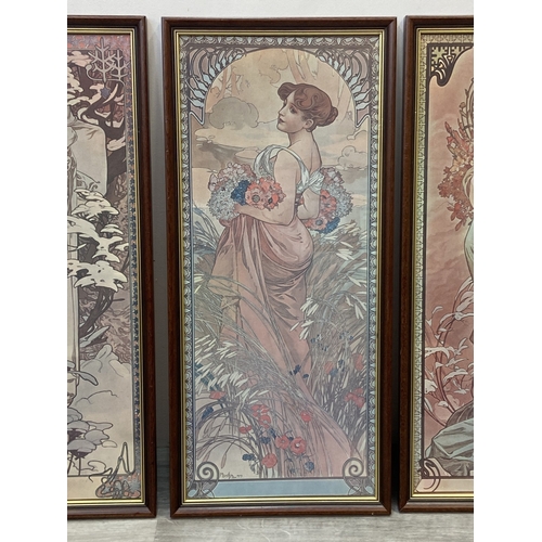 Four framed Alphonse Mucha Art Nouveau style prints of ladies - approx ...