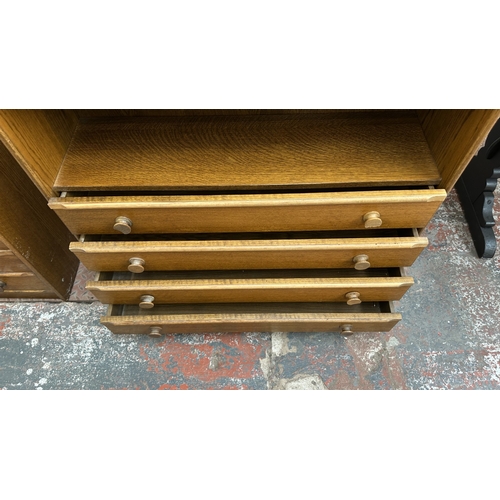 A pair of late 20th century oak veneer five tier bookcases - approx ...