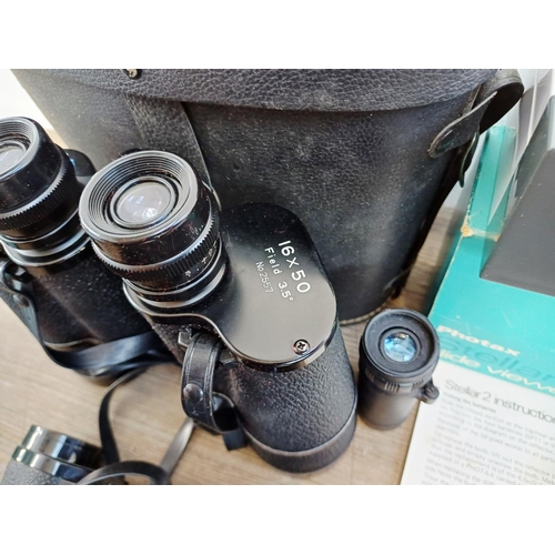 Seven items to include cased Tronic 10x25 pocket binoculars, cased ...