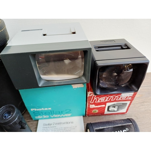 Seven items to include cased Tronic 10x25 pocket binoculars, cased ...