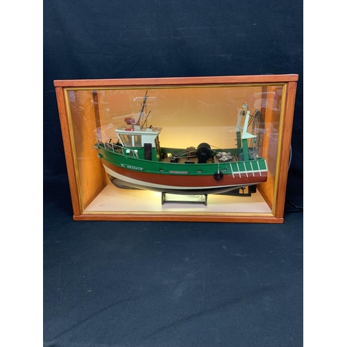 Cased illuminated Model French Fishing Trawler 64 x 42 x 29 cms