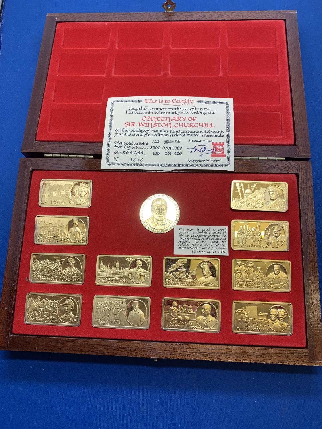 Pobjoy Mint Centenary of Sir Winston Churchill Silver Gilt 13 Ingot Set ...
