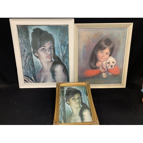 60's Puppy Love Print by Shabner and two framed Lynch prints