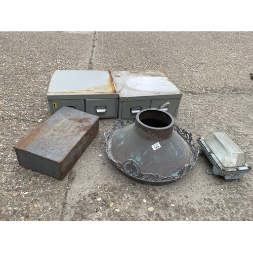 Copper hopper part, two filing boxes, bulk head light and box