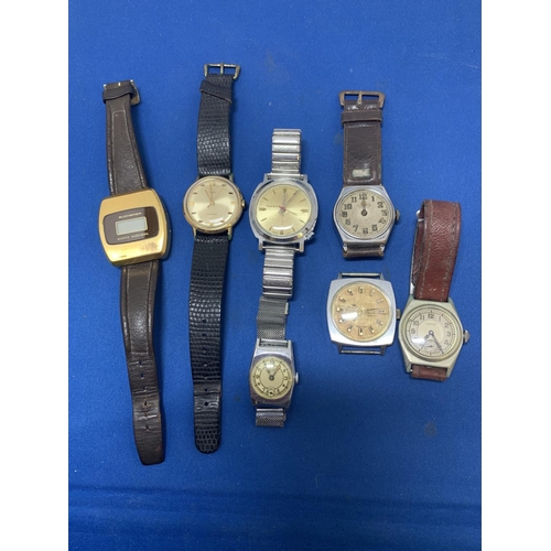 Vintage Bucherer Quartz digital watch and six other vintage watches