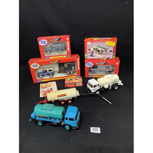 Three Britain's boxed vehicles, Milking Parlour and shelters, three ...