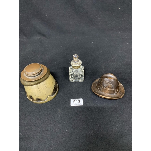Horse hoof Inkwell inscribed Jack, Wooden Stetson inkwell and square ...