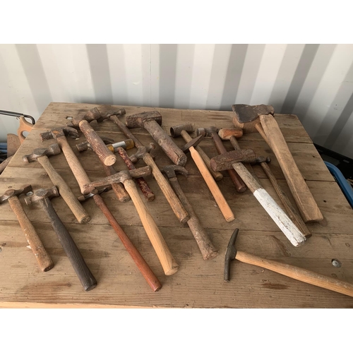 Collection of assorted hammers including brass topped hammer