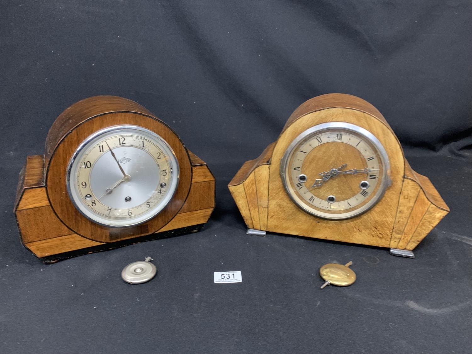 2 Art Deco style chiming mantel clocks with pendulums