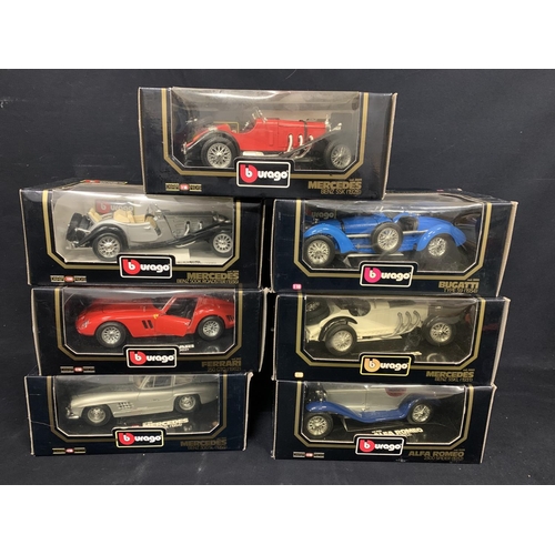 7 boxed Burago model cars