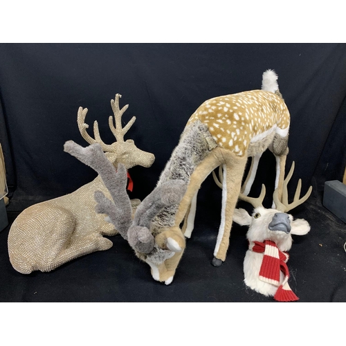 Large plush reindeer, glitter reindeer and reindeer head (3)