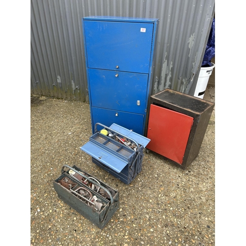 Two metal tool lockers and two metal tool boxes