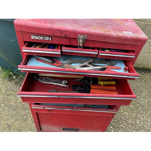 A red Stack on tool chest with some contents 62cm wide