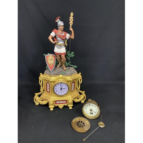 Gilt painted centurion Figure Clock with Working quartz movement with ...